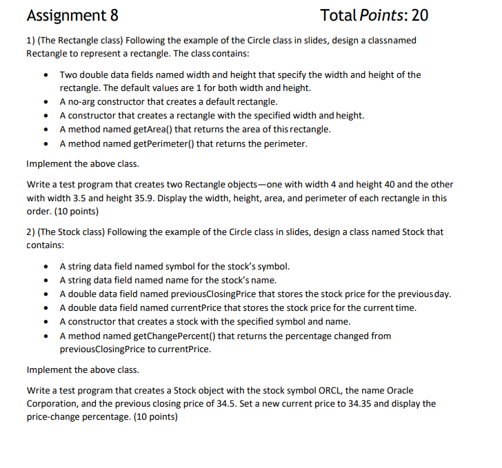 Solved Assignment 8 Total Points 20 1 The Rectangle 