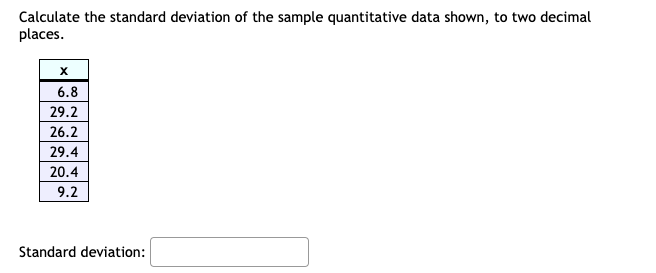 Solved Calculate the standard deviation of the sample | Chegg.com