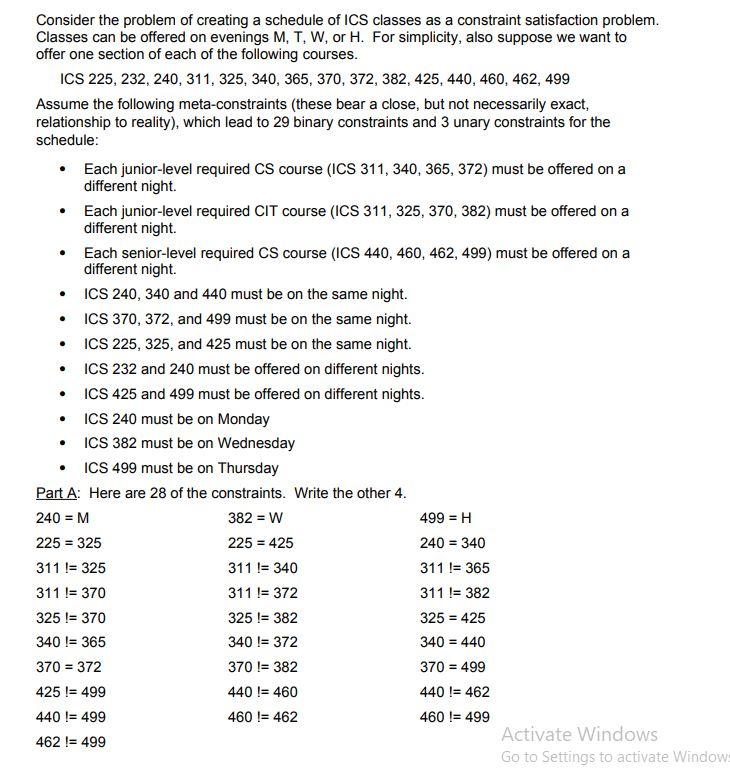 Solved Consider the problem of creating a schedule of ICS | Chegg.com