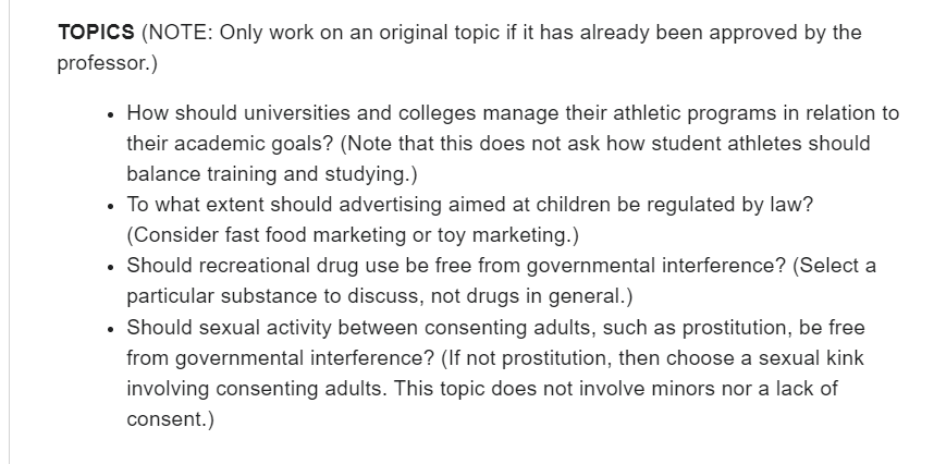 TOPICS (NOTE: Only work on an original topic if it | Chegg.com