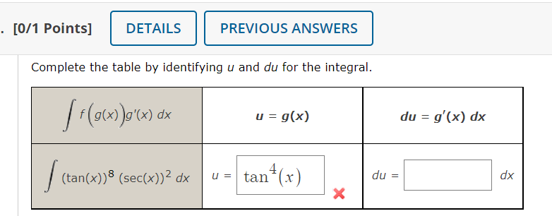 Solved Complete the table by identifying u and du for the | Chegg.com