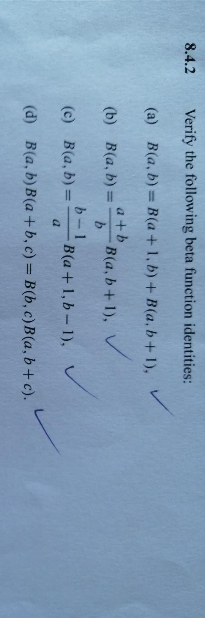 Solved 8.4.2 Verify the following beta function identities: | Chegg.com