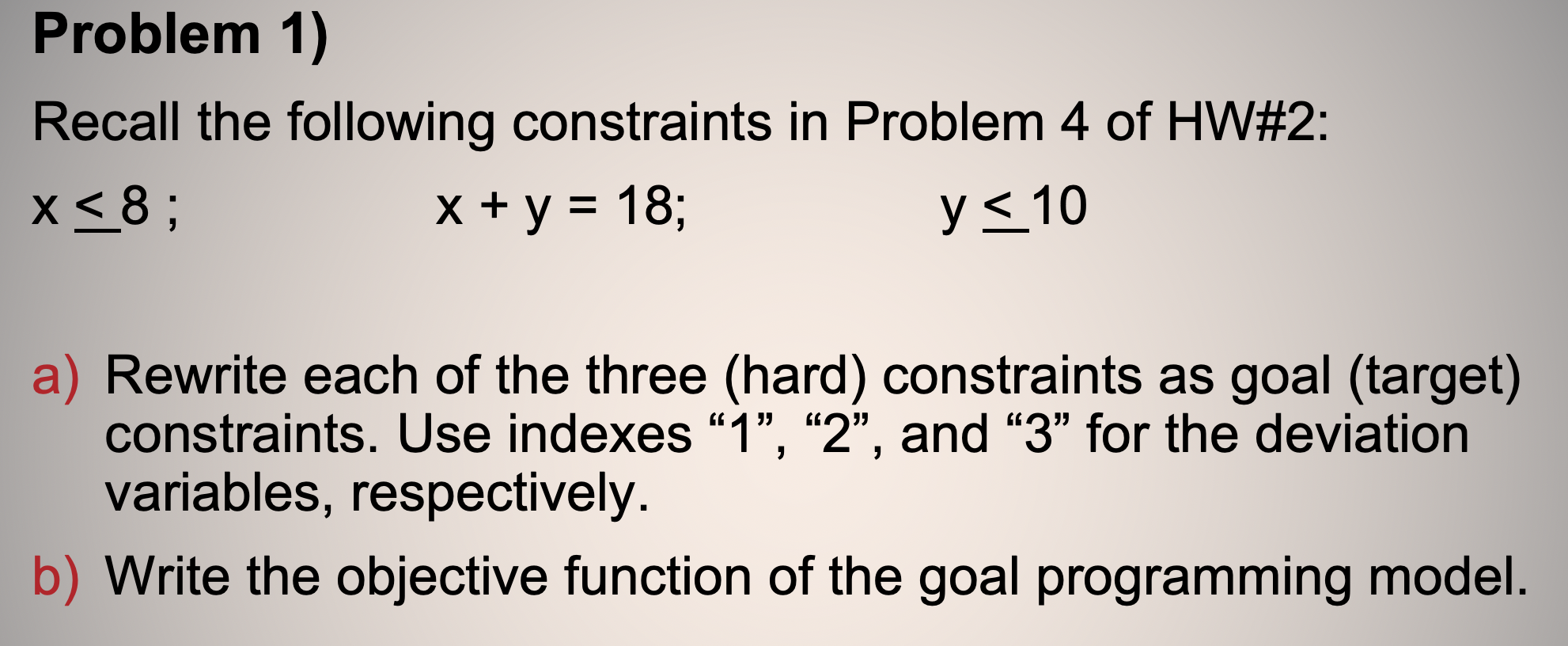 Problem 1) Recall the following constraints in | Chegg.com