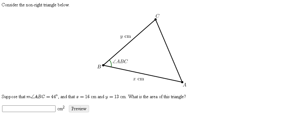Solved Consider the non-right triangle below. с y cm ZABC B | Chegg.com