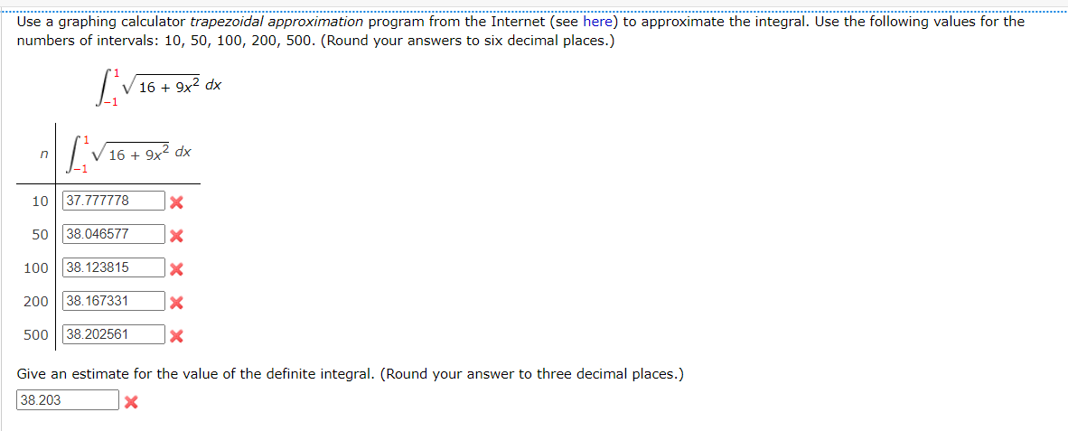 Solved Use a graphing calculator trapezoidal approximation | Chegg.com