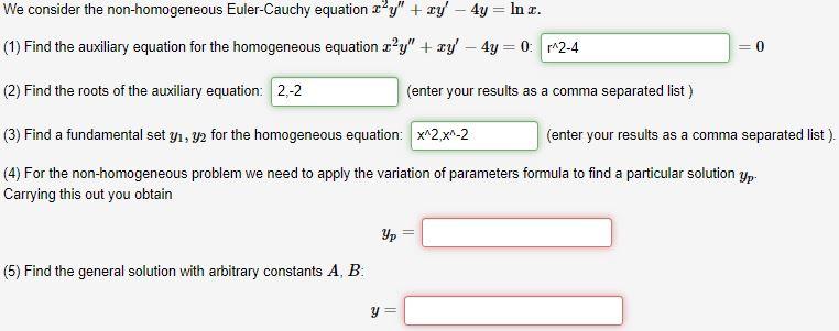 Solved We consider the non-homogeneous Euler-Cauchy equation | Chegg.com