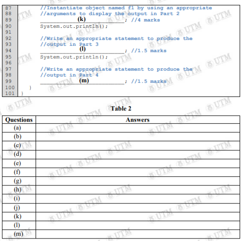 Solved UTM UTM Question 2 (30 Marks) Given an incomplete | Chegg.com