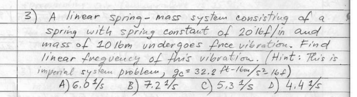Solved 3) A linear spring- mass system consi'stilug of a | Chegg.com