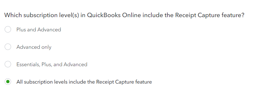 Solved Which subscription level(s) in QuickBooks Online | Chegg.com