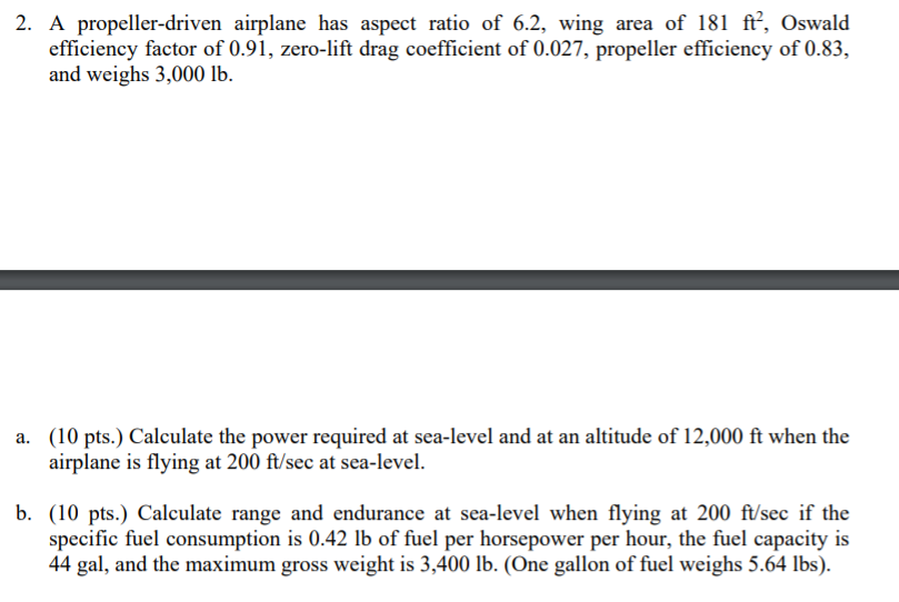 Solved 2. A propeller-driven airplane has aspect ratio of | Chegg.com