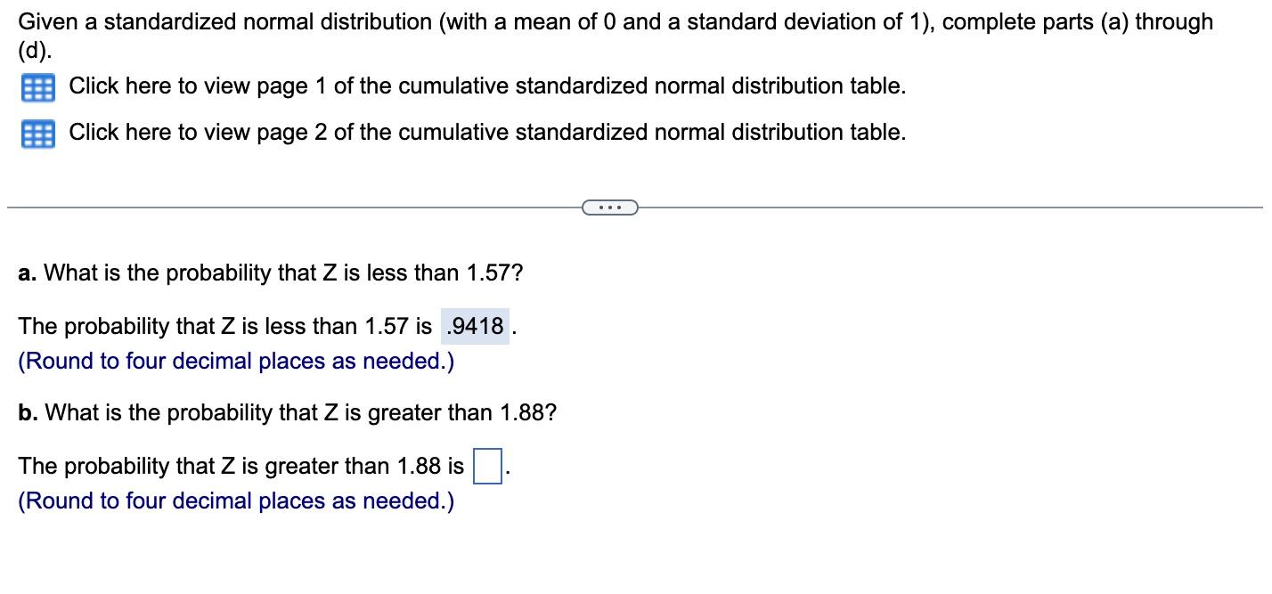 Solved Cumulative standardized normal distribution table | Chegg.com