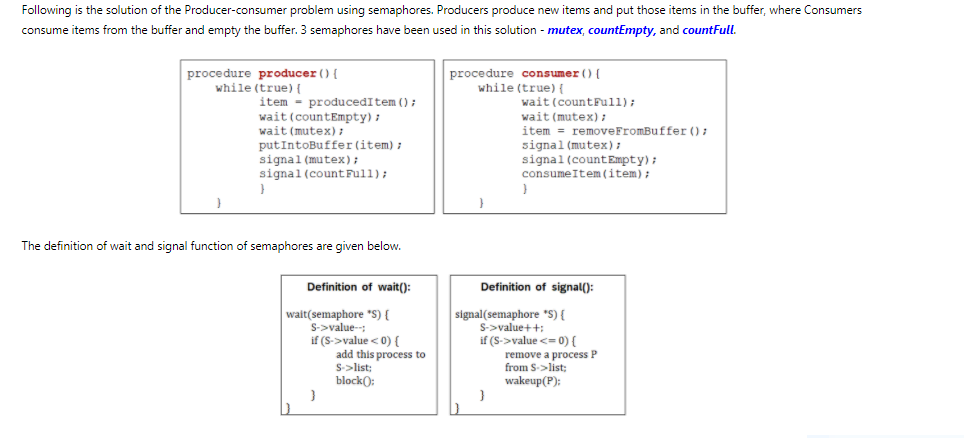 Solved Following is the solution of the Producer-consumer | Chegg.com