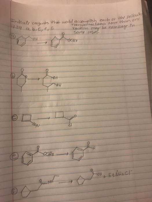 Solved Indicate reagents that would accomplish each of the | Chegg.com