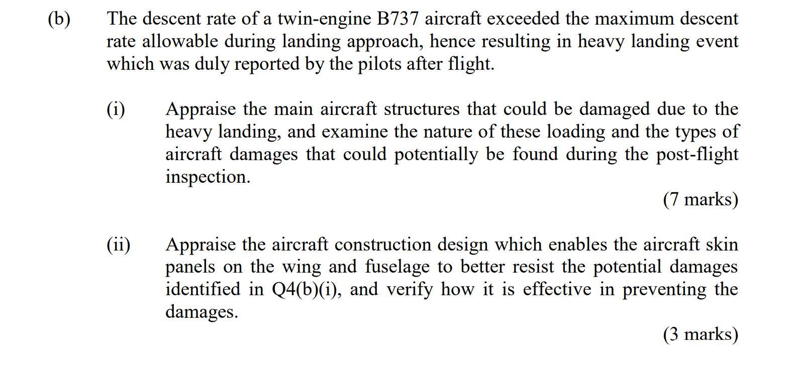 Solved (b) The descent rate of a twin-engine B737 aircraft | Chegg.com
