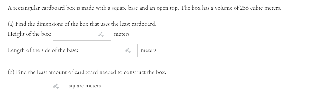 Solved A rectangular cardboard box is made with a square | Chegg.com
