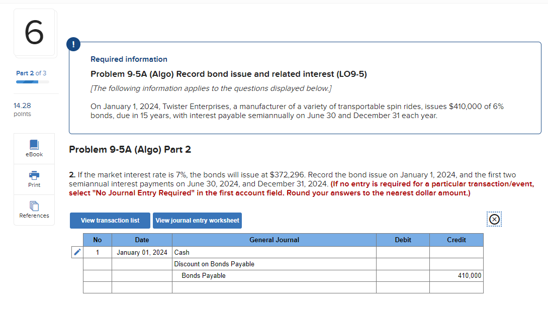 Solved Required information Problem 9-5A (Algo) Record bond | Chegg.com