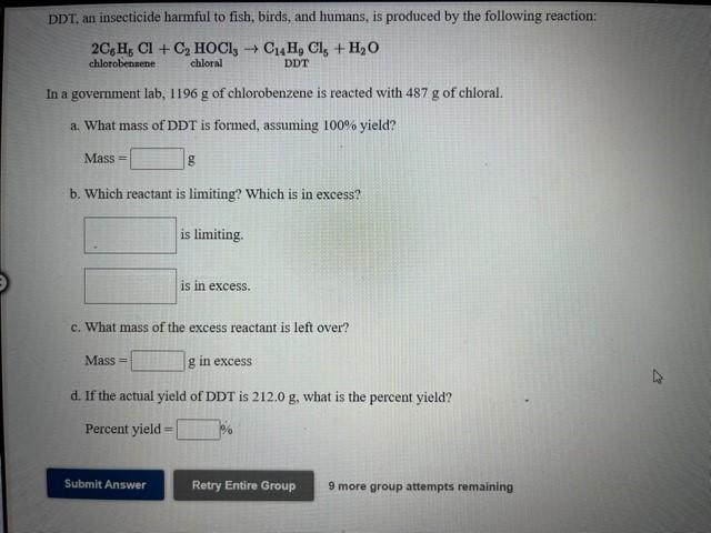 Solved DDT, an insecticide harmful to fish, birds, and | Chegg.com