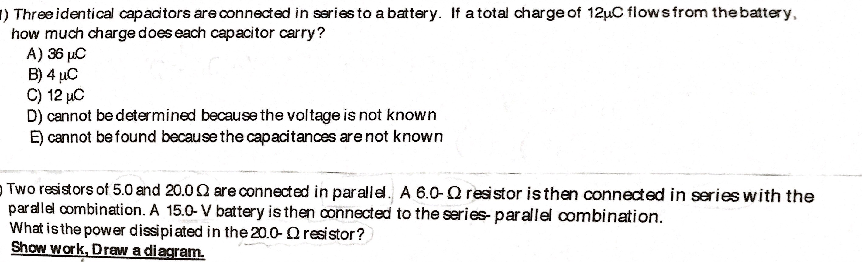 Solved 1) Three identical capacitors are connected in series | Chegg.com