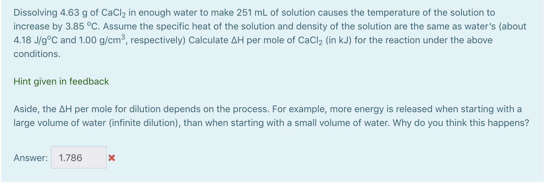 Solved Dissolving 4.63 g of CaCl2 in enough water to make | Chegg.com