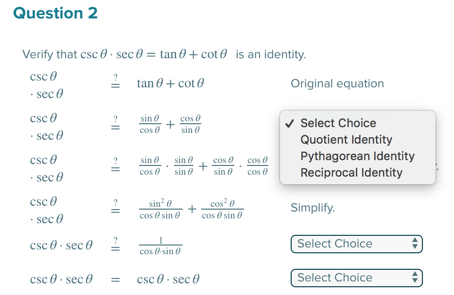 Solved Question 1 csc e----- 7---CSC2 Verify that sin? 0 + | Chegg.com