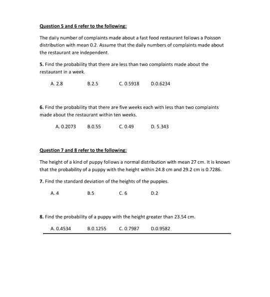 Solved Question 5 and 6 refer to the following: The daily | Chegg.com