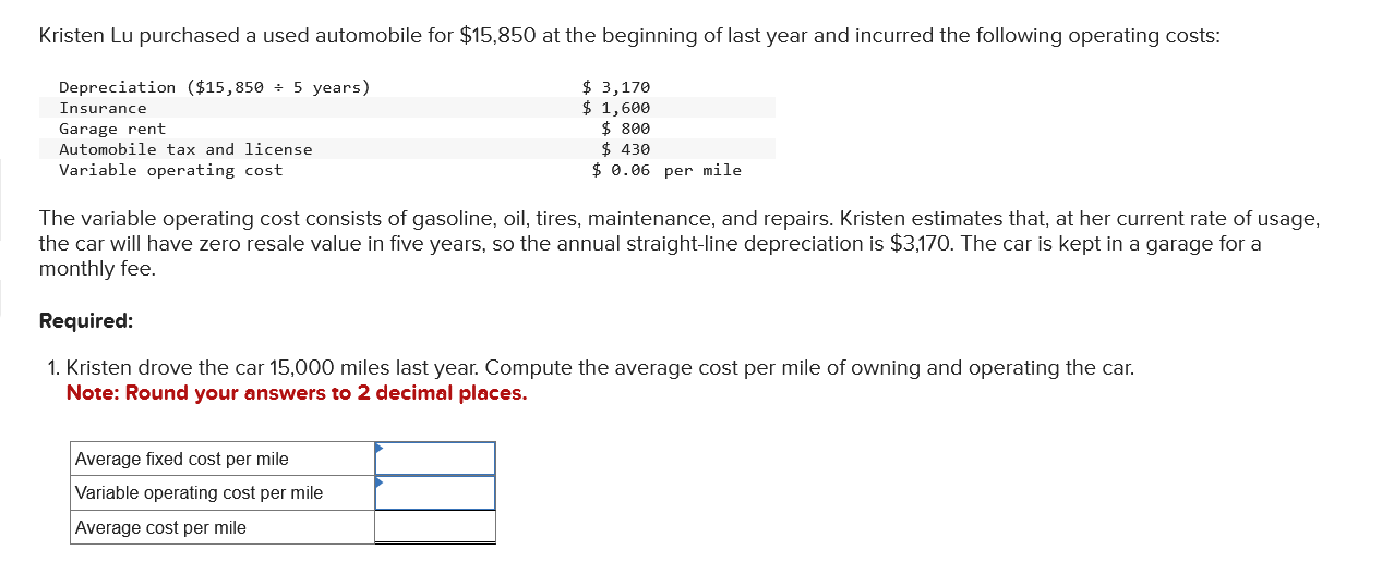 Solved The Variable Operating Cost Consists Of Gasoline