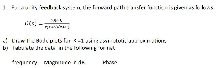 Solved 1. For a unity feedback system, the forward path | Chegg.com