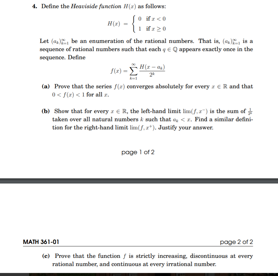 Solved 4. Define the Heaviside function H(2) as follows: so | Chegg.com