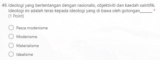 54. Ciri utama pasca moden ialah 1. Anti-realis. II. | Chegg.com