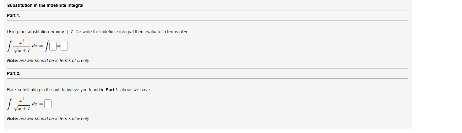 Solved Substitution in the Indefinite IntegralPart 1.Using | Chegg.com