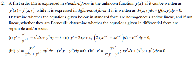 Solved 2. A first order DE is expressed in standard form in | Chegg.com
