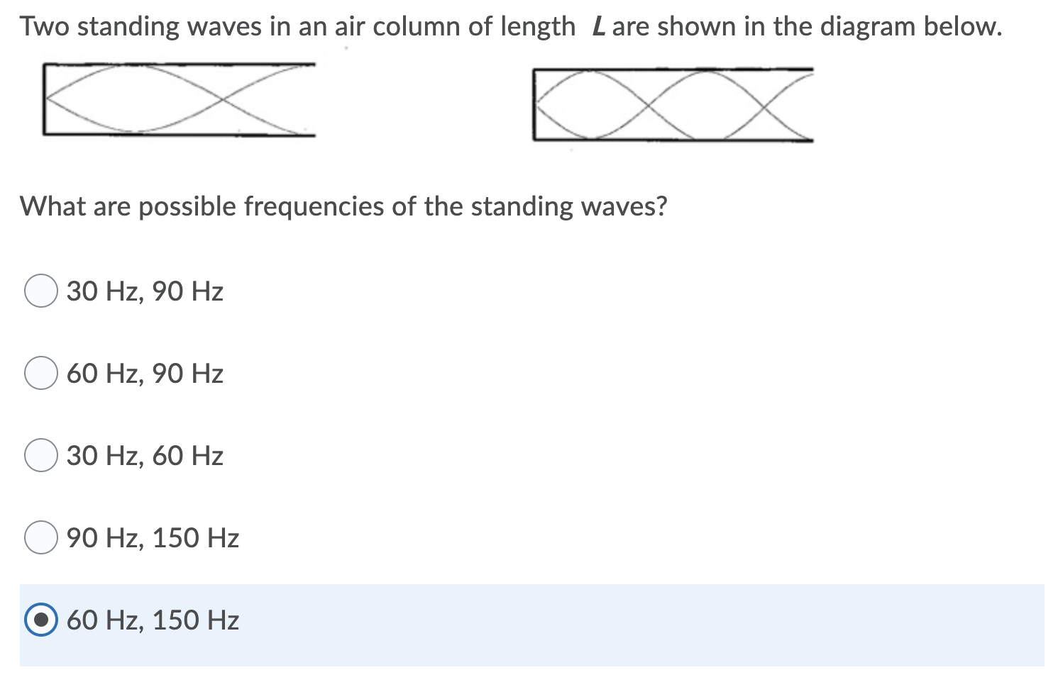 Solved Two standing waves in an air column of length Lare | Chegg.com
