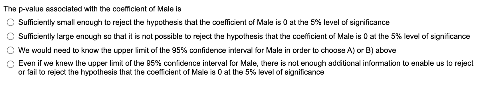 Solved The p-value associated with the coefficient of Male | Chegg.com