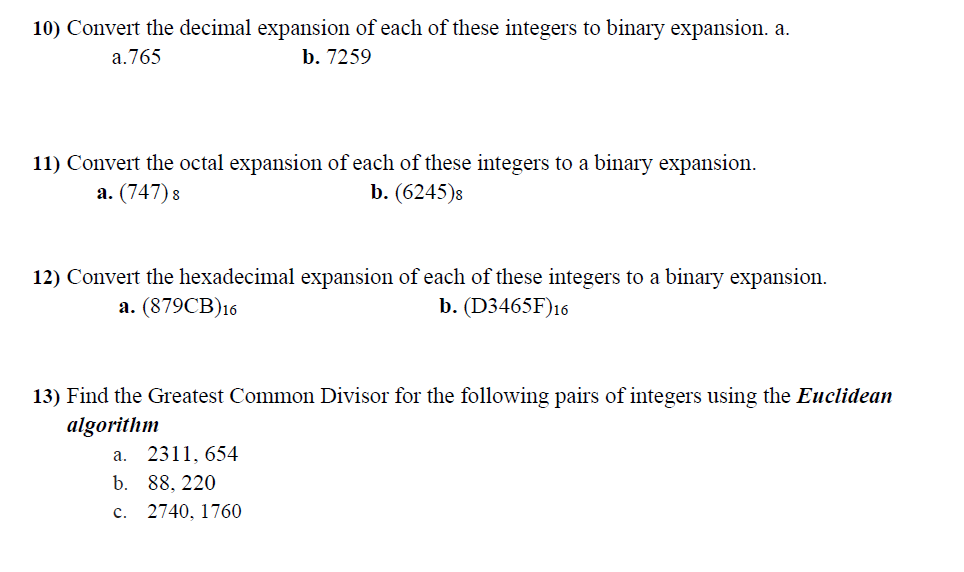 Solved 10) Convert the decimal expansion of each of these | Chegg.com