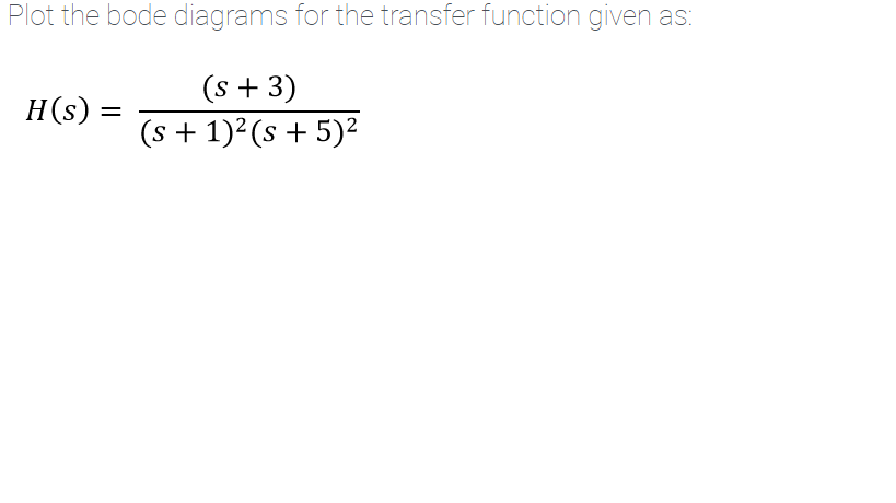 Solved Plot the bode diagrams for the transfer function | Chegg.com