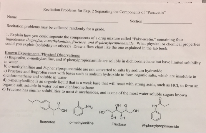 Solved Recitation Problems for Exp. 2 Separating the | Chegg.com