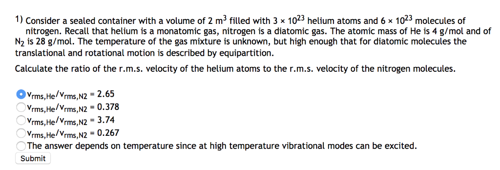 Solved 1) Consider a sealed container with a volume of 2 m3 | Chegg.com