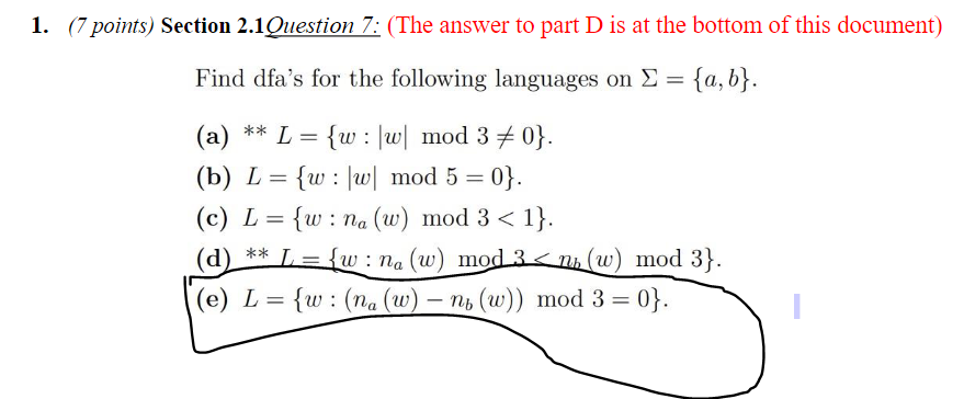 Solved points) Section 2.1Question 7: (The answer to part D | Chegg.com
