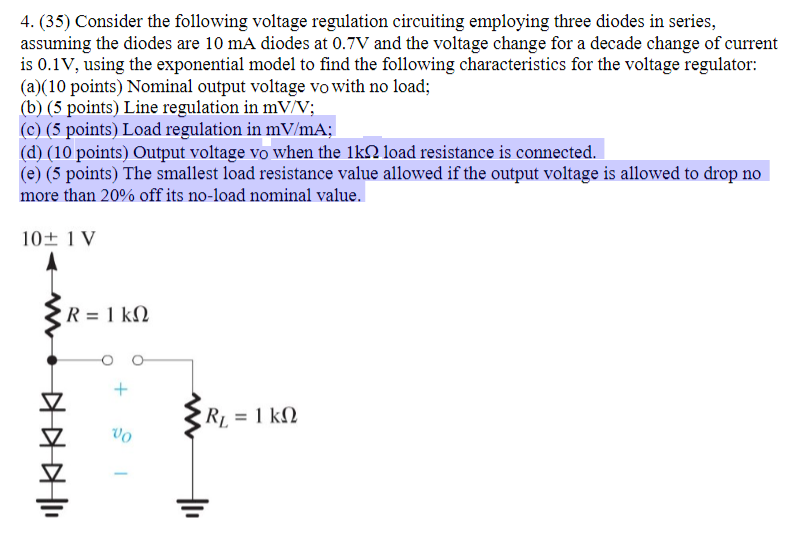 Solved 4.(35) Consider the following voltage regulation | Chegg.com