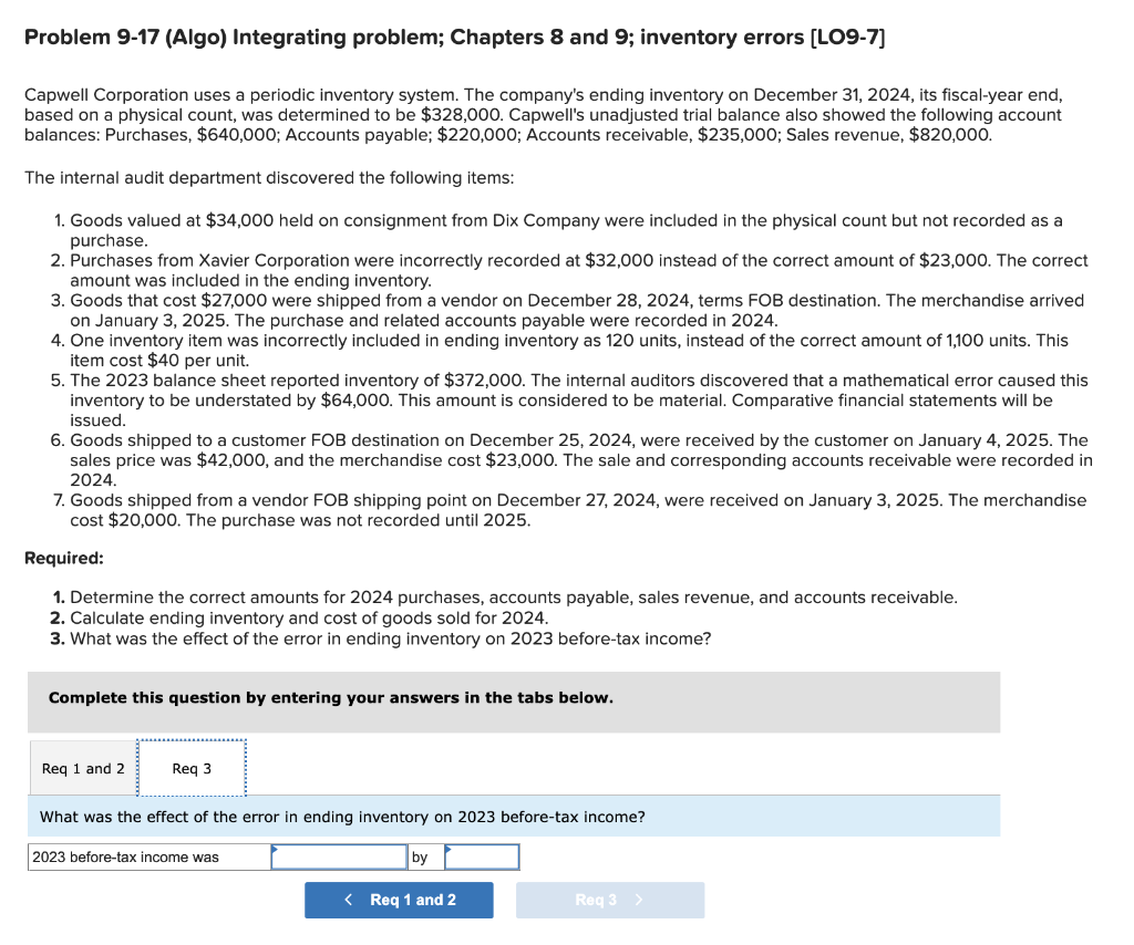 Solved Problem 9-17 (Algo) Integrating problem; Chapters 8 | Chegg.com