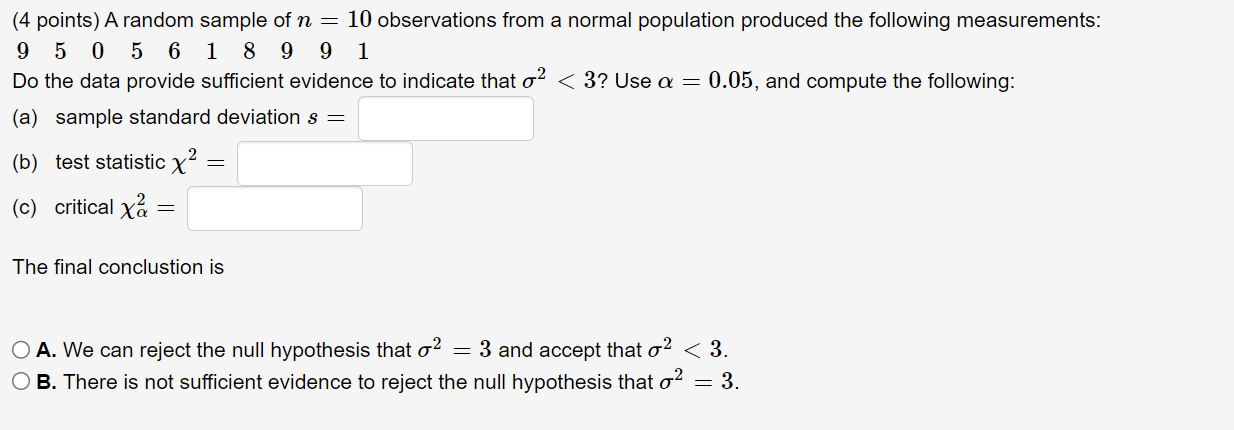 Solved (4 points) A random sample of n=10 observations from | Chegg.com