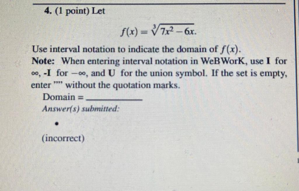 Solved f(x)=37x2−6x Use interval notation to indicate the | Chegg.com