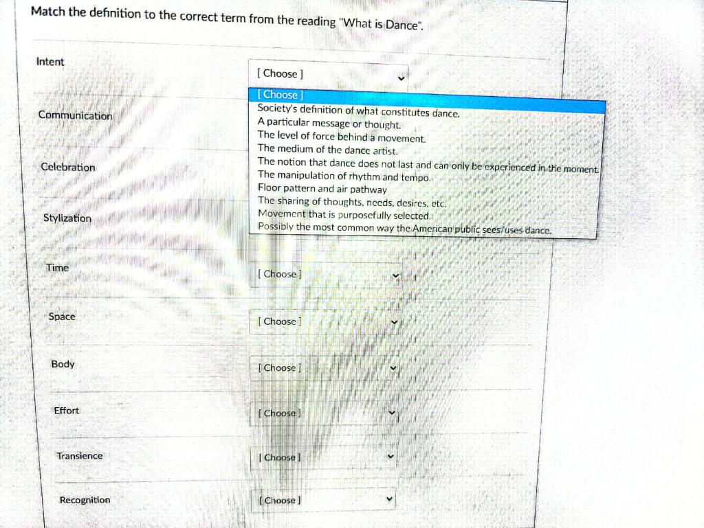 Solved Match the definition to the correct term from the | Chegg.com