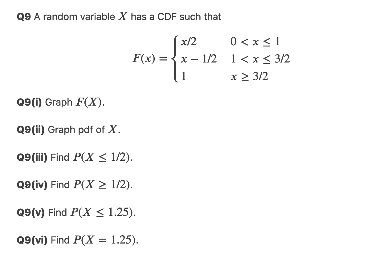 Solved Q9 A random variable X has a CDF such that | Chegg.com