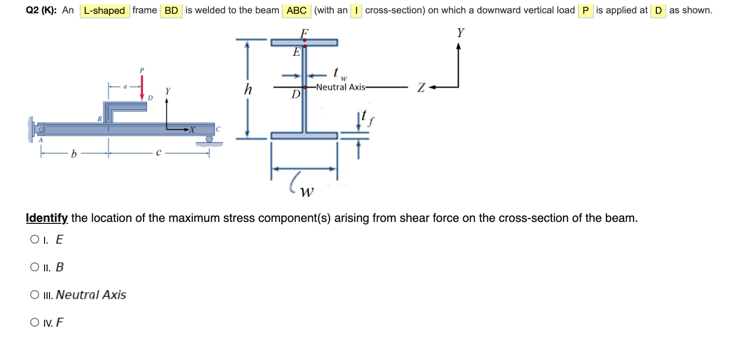 Solved Q2 (h): An L-shaped frame BD is welded to the beam | Chegg.com