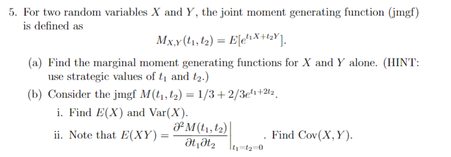 Solved 5 For Two Random Variables X And Y The Joint Moment