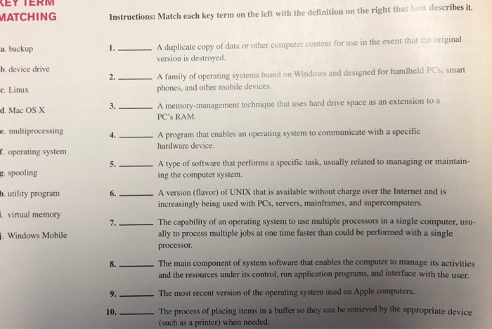 Solved Instructions: Match each key term on the left with | Chegg.com