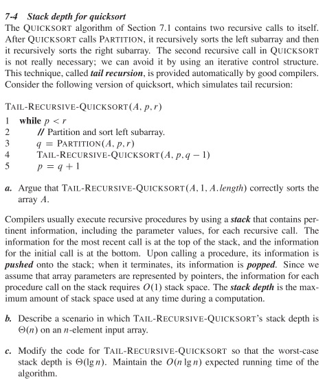 Solved 2 3 4 5 7 4 Stack Depth For Quicksort The Quicksort 