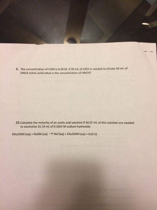 Solved The concentration of LiOH is 0.50 M. If 25 mL of LIOH | Chegg.com