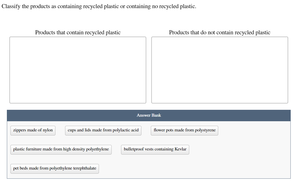 Solved Classify the products as containing recycled plastic | Chegg.com